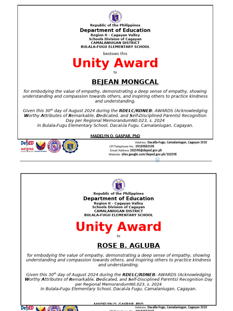 8.EDITED AUGUST UNITY AWARD Parents | PDF