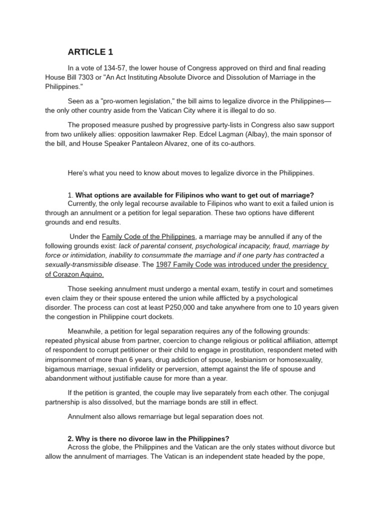 Legality of Divorce in The Philippines | PDF | Divorce | Politics