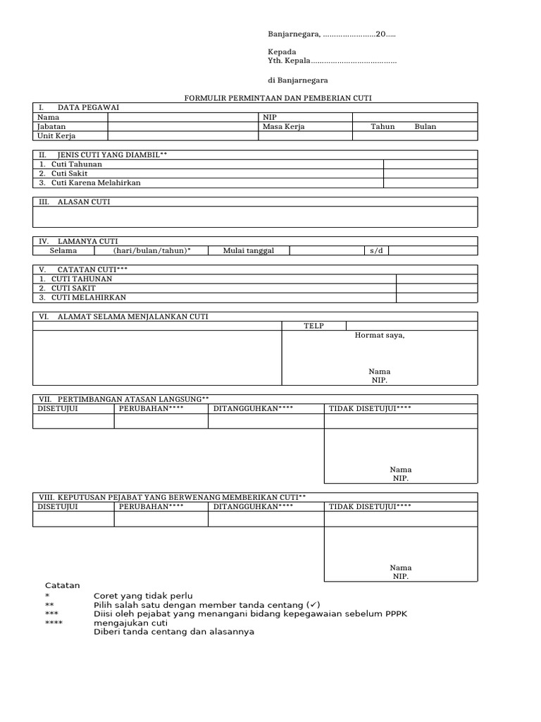 Form Permohonan Cuti PPPK | PDF