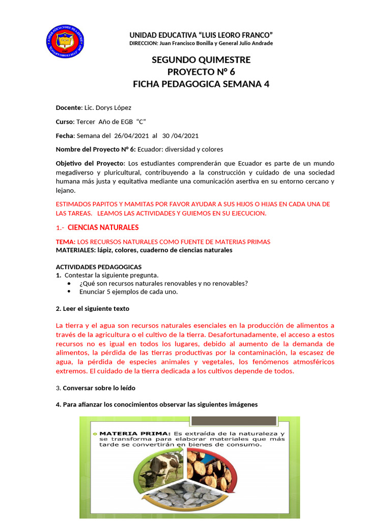 FICHA PEDAGOGICA PROY 6 SEM 4 | PDF