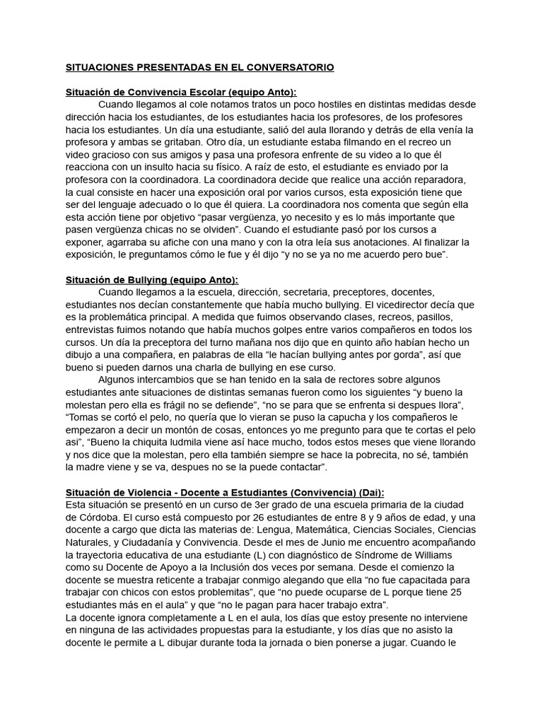 2024-Situaciones Presentadas en El Conversatorio | PDF