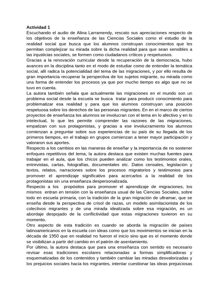 Actividad Clase 2 | PDF | Migración humana | Enseñando