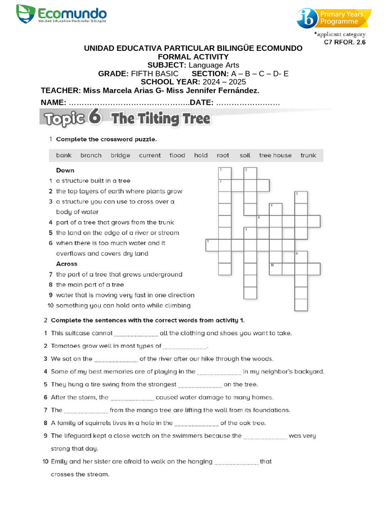 Vocabulary Words The Tilting Tree Homework 1 | PDF | Social Science ...