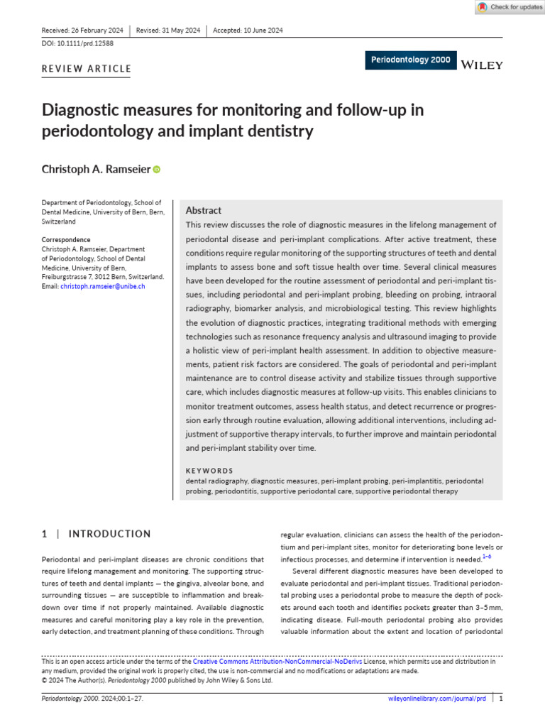 Periodontology 2000 - 2024 - Ramseier - Diagnostic Measures For ...