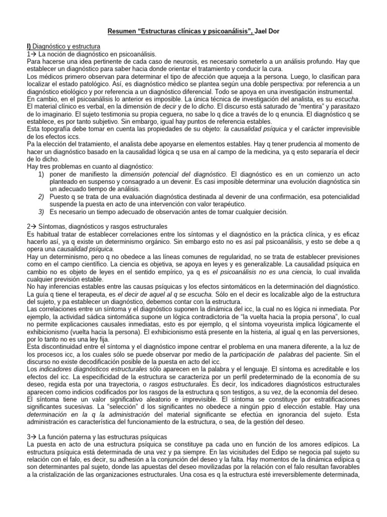 Resumen Estructuras Clnicas y Psicoanalisis, Dor | PDF