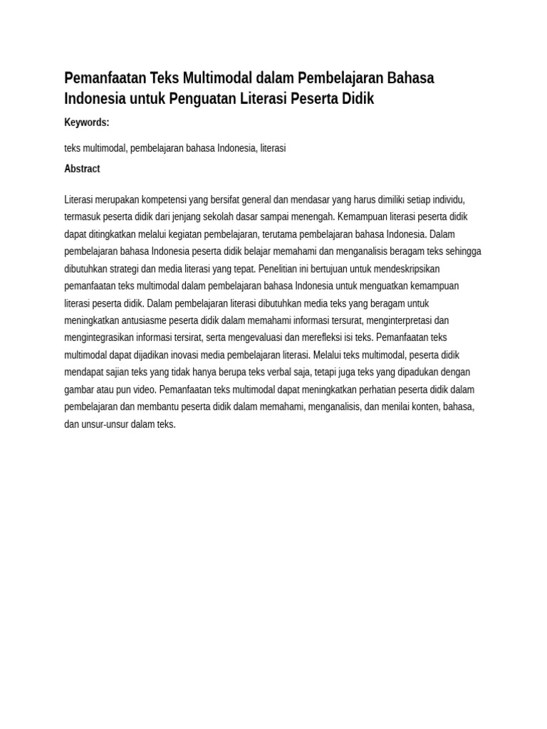 Pemanfaatan Teks Multimodal Dalam Pembelajaran Bahasa Indonesia Untuk ...