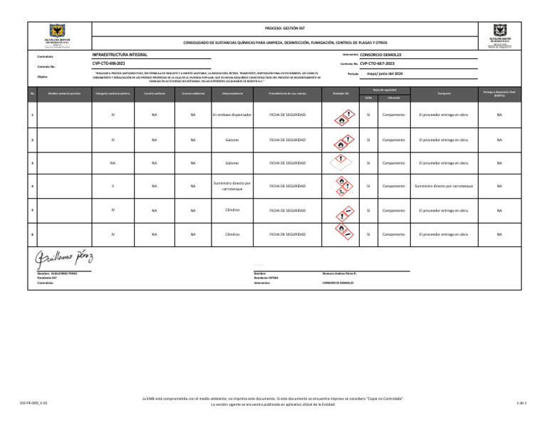 GA-FR-036 Formato Consolidado de Sustancias Químicas | PDF