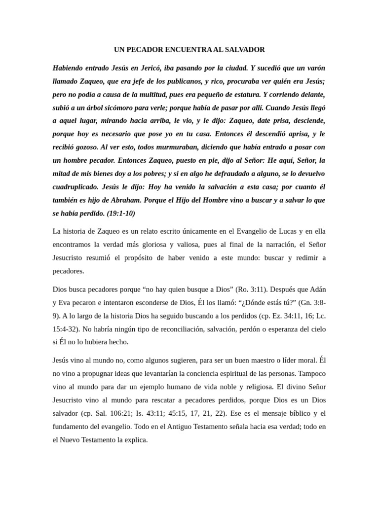 Zaqueo: El Pecador que Encontró Salvación | PDF | Jesús | Viajes y turismo