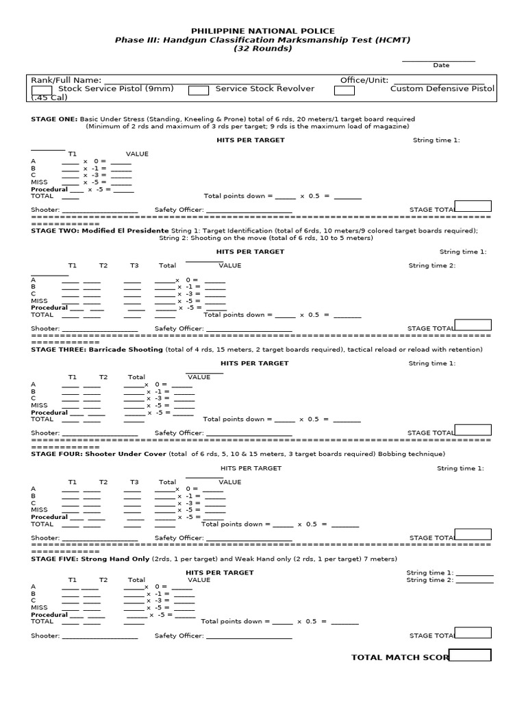 PNP Standard Score Sheets | PDF | Shooting | Teaching Methods & Materials