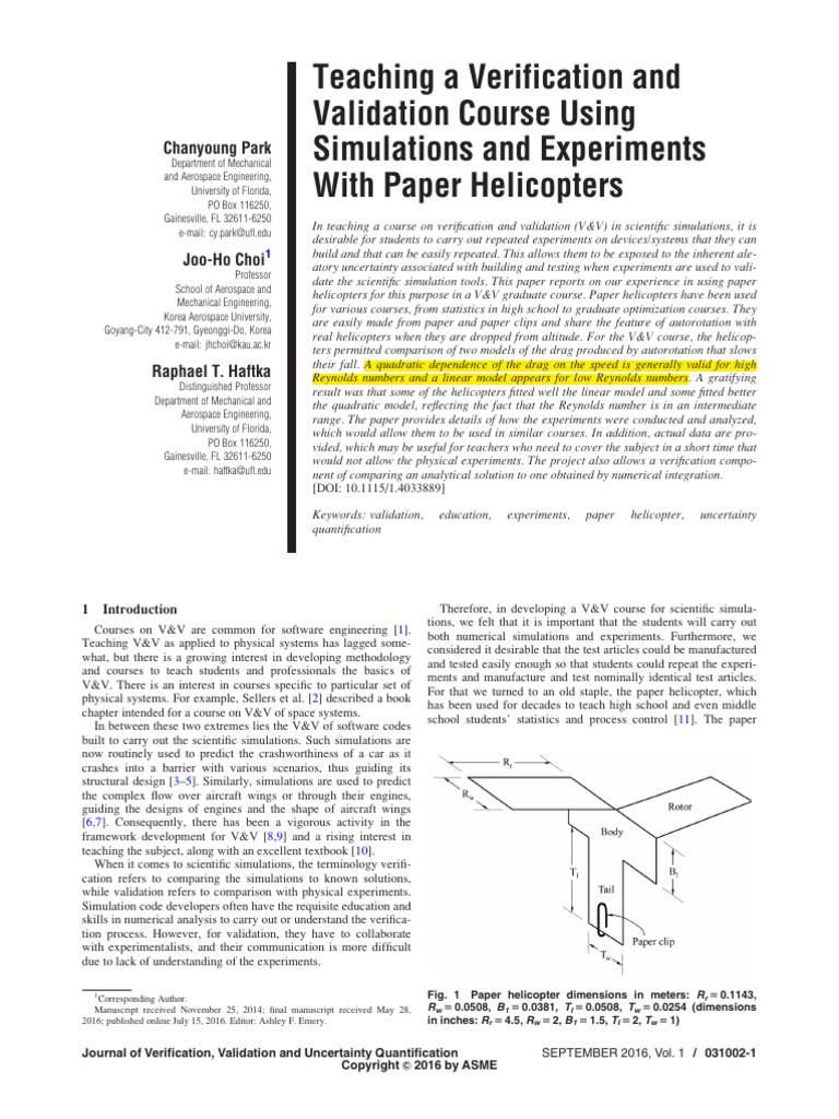 Teaching A Verification - Paper Helicopter | PDF | Drag (Physics ...
