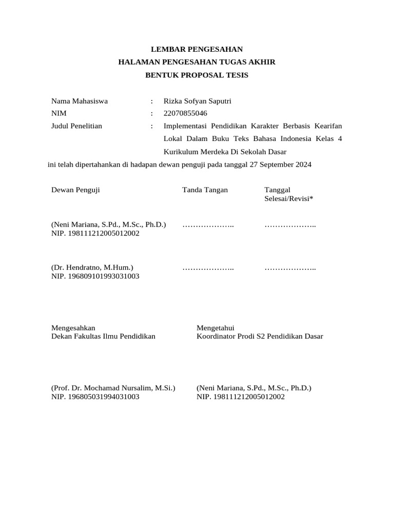 Lembar Pengesahan 2 Penguji | PDF