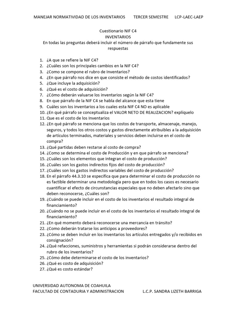 Cuestionario NIF C4 | PDF