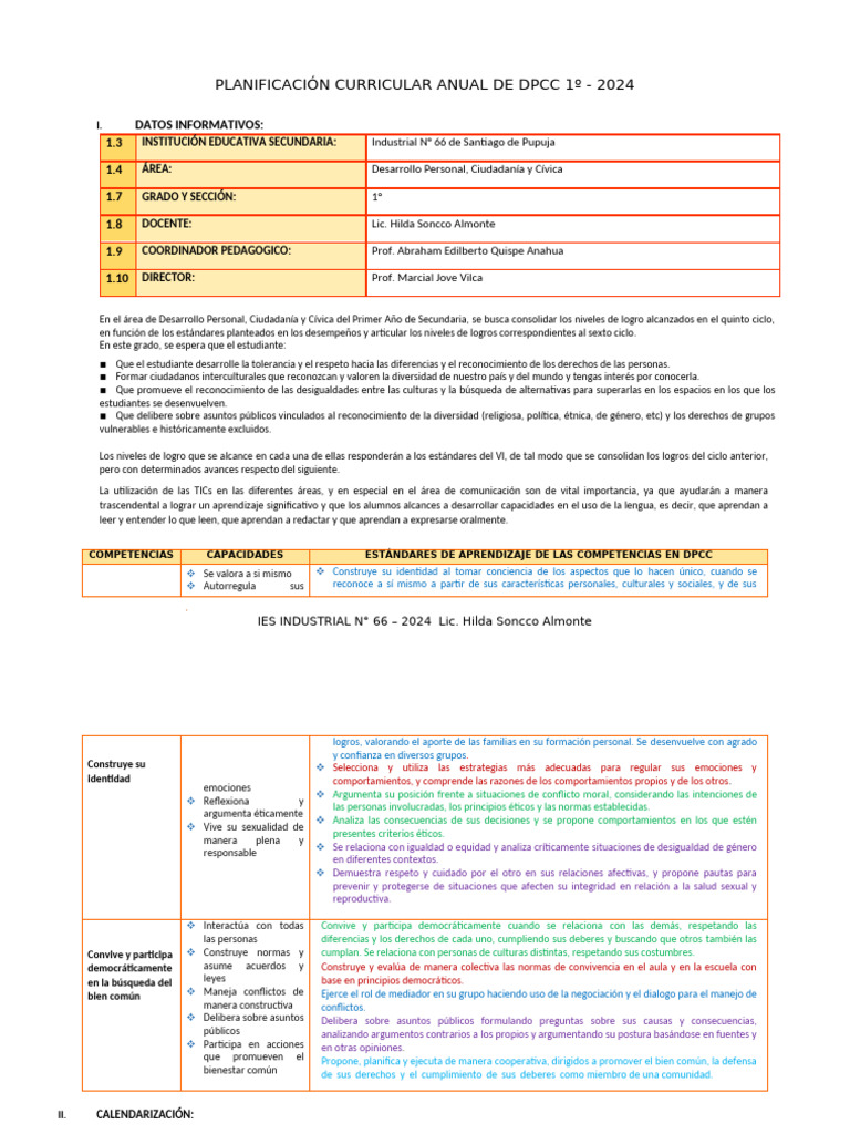 1° Sec. Plan Anual DPCC 2024 | PDF