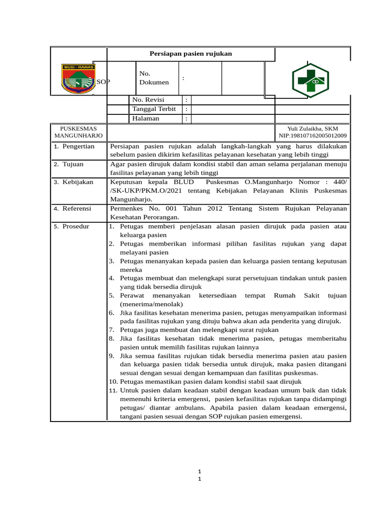 3.7.1. Sop Persiapan Rujukan Pasien | PDF
