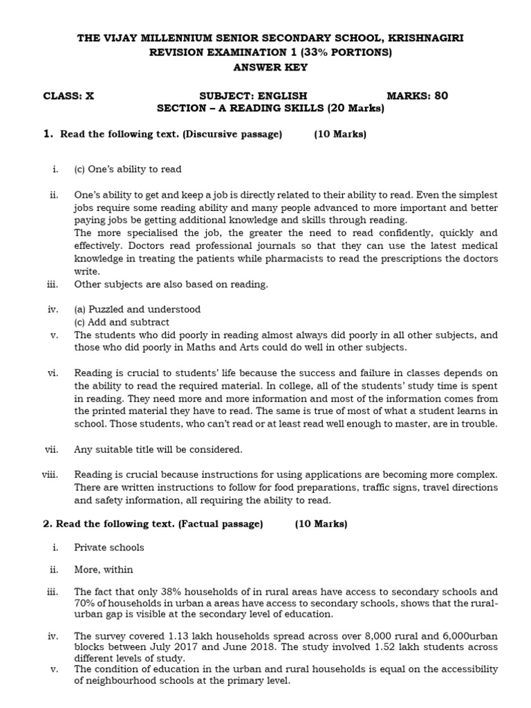 Class X English Revision Exam Answer Key | PDF | Conflict Resolution