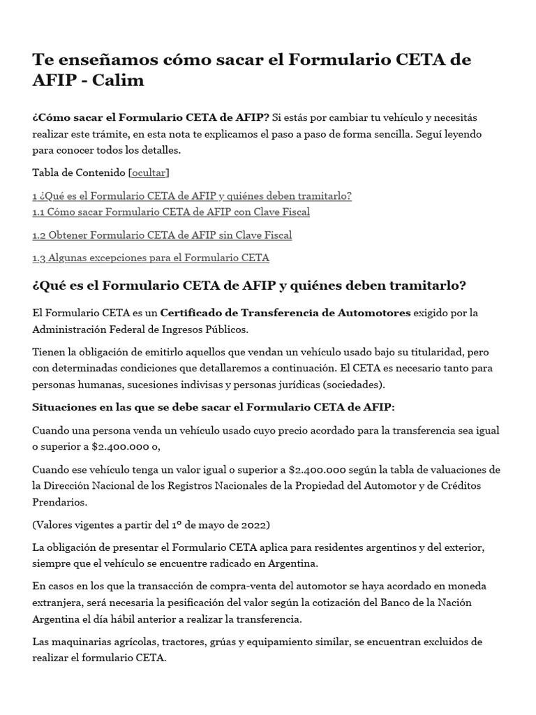 te enseñamos cómo sacar el formulario ceta de afip - calim | PDF te enseñamos cómo sacar el formulario ceta de afip - calim | PDF