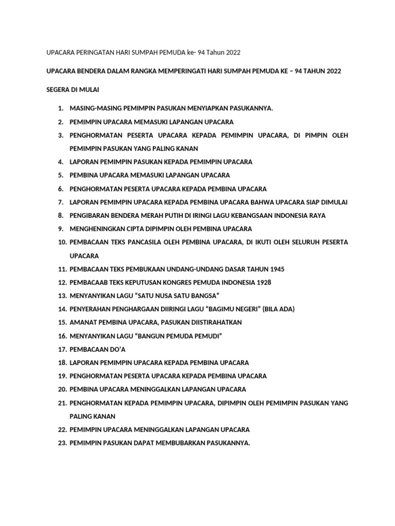 Tata Upacara Hari Sumpah Pemuda | PDF