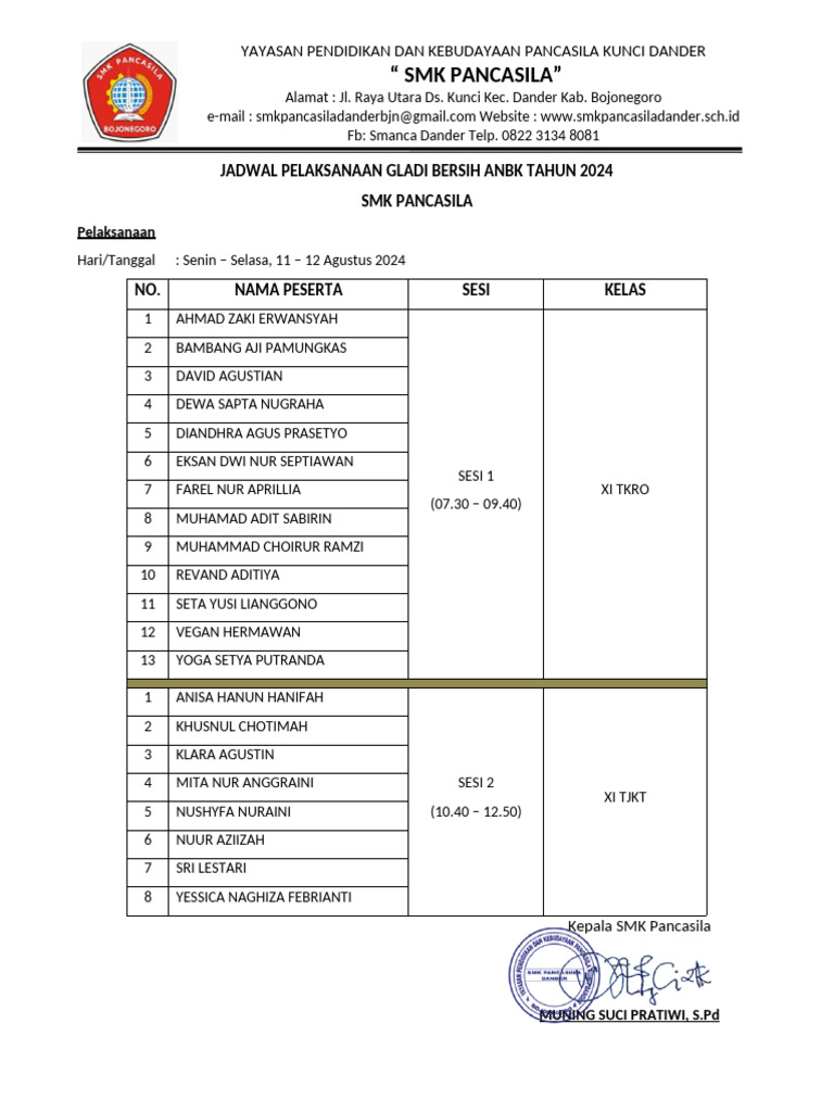 Jadwal Gladi Anbk | PDF