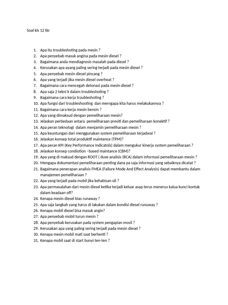 Soal Kls 12 TKR | PDF