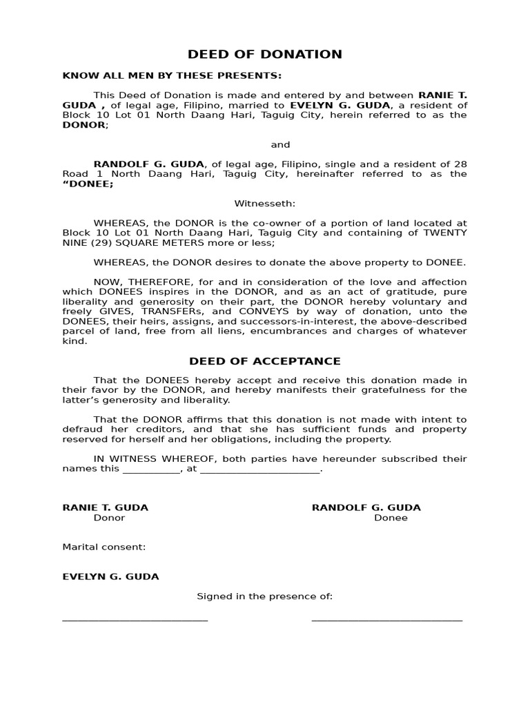 Deed of Donation - Guda | PDF