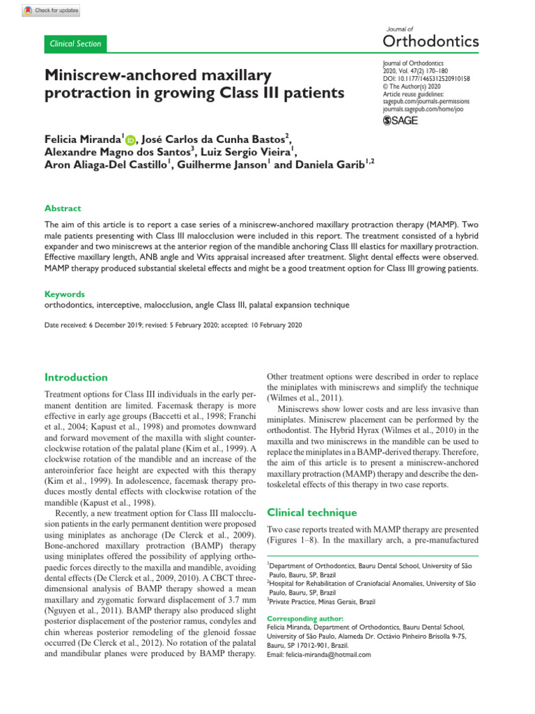 Miranda F, 2020 - Miniscrew-Anchored Maxillary Protraction in Growing ...