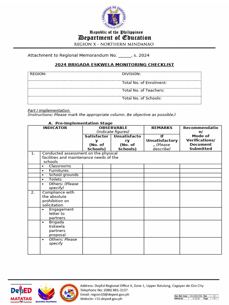 Brigada Eskwela Monitoring - 2024 | PDF | Environment | Human Impact On ...
