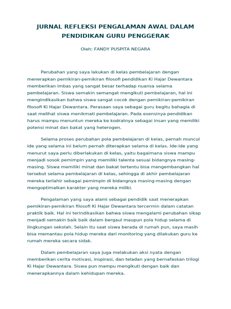Jurnal Refleksi Pengalaman Awal Pgp-Fandy PN | PDF