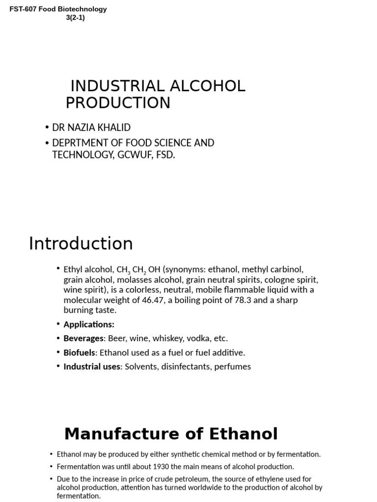 Production of Alcohol | PDF