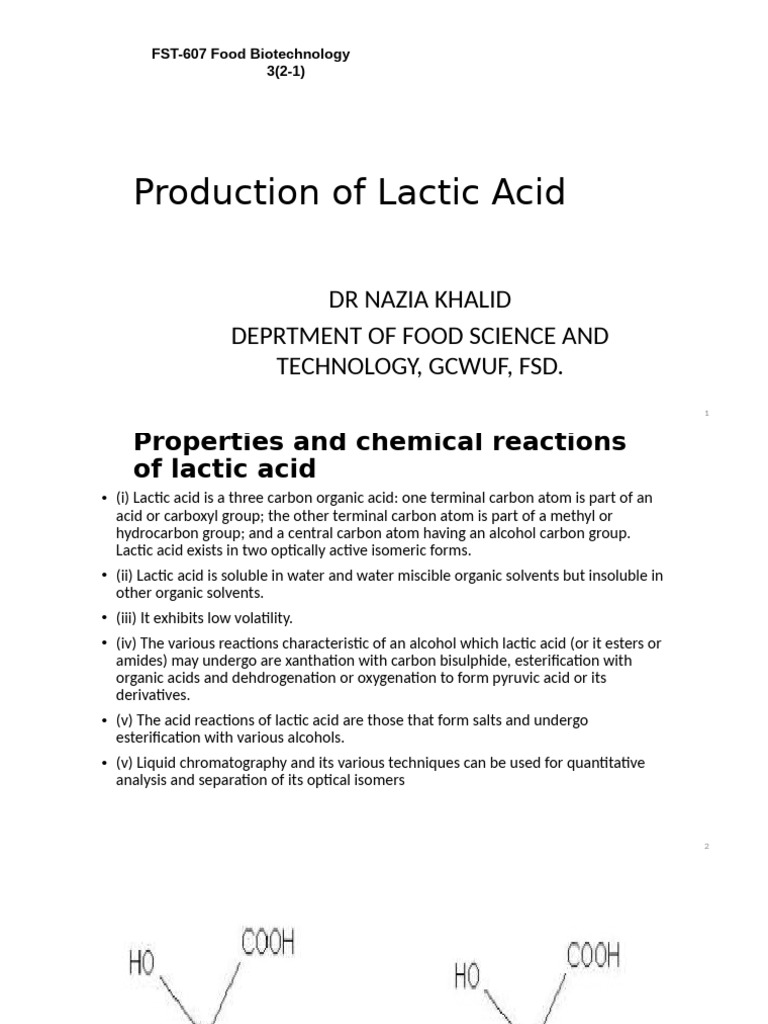 Production of Lactic Acid | PDF