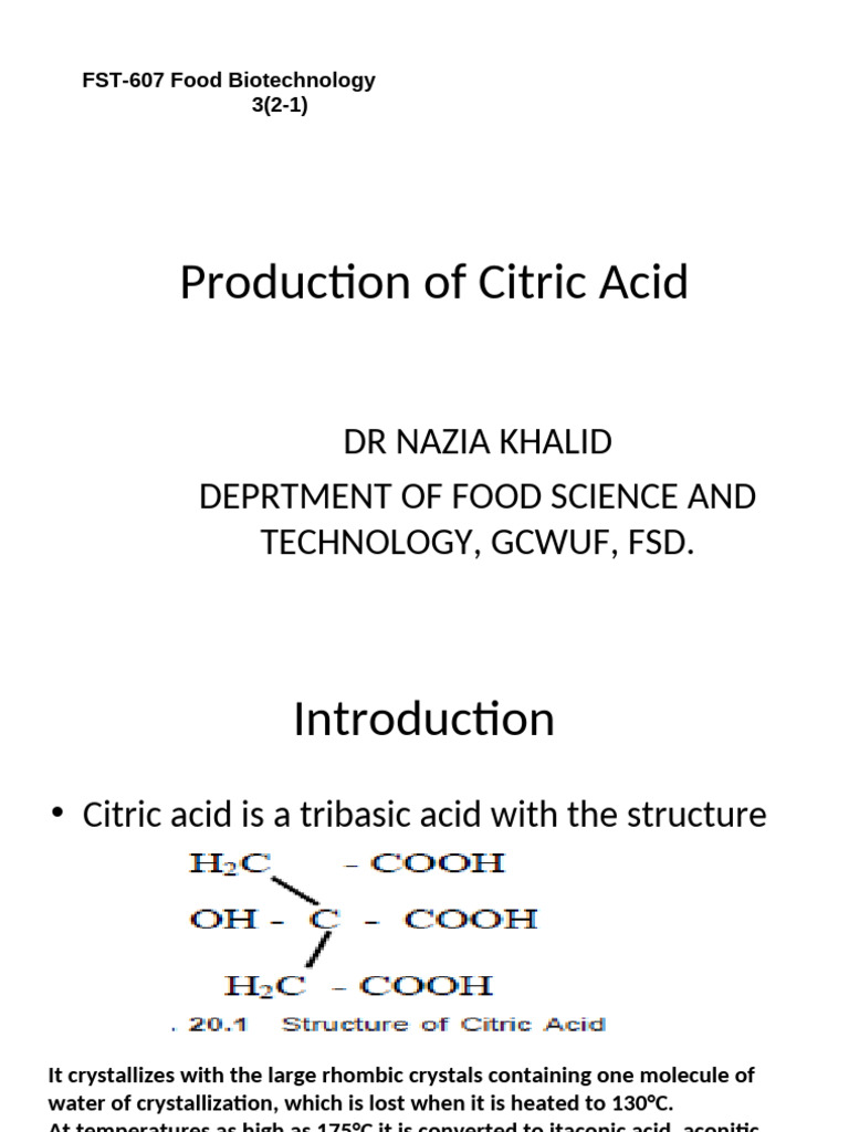 Production of Citric Acid | PDF