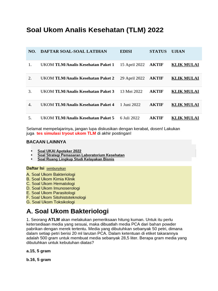 Soal Ukom Analis Kesehatan | PDF