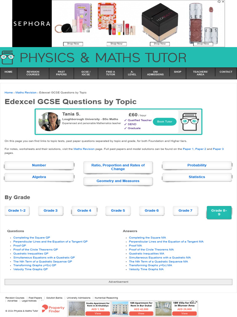 Questions by Topic - Edexcel Maths GCSE (9-1) - PMT | PDF