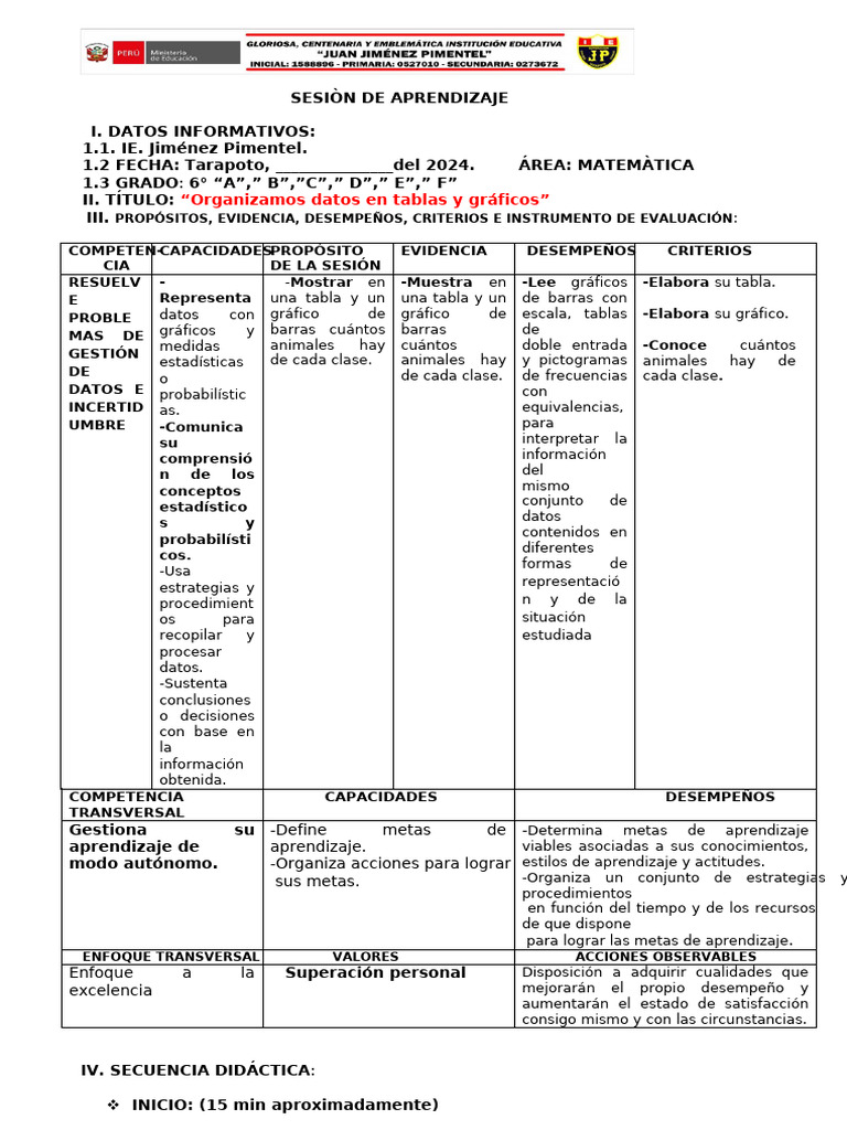 6º Sesion - Mate Organizamos Datos en Tablas y Graficos | PDF