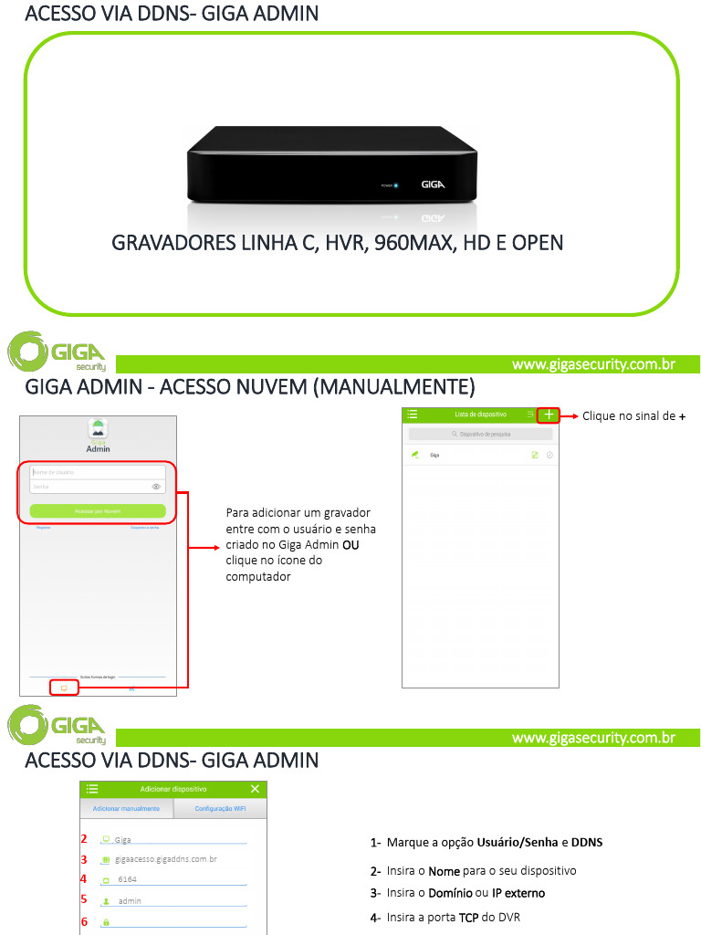 Acesso DDNS Giga Admin: Guia Rápido | PDF