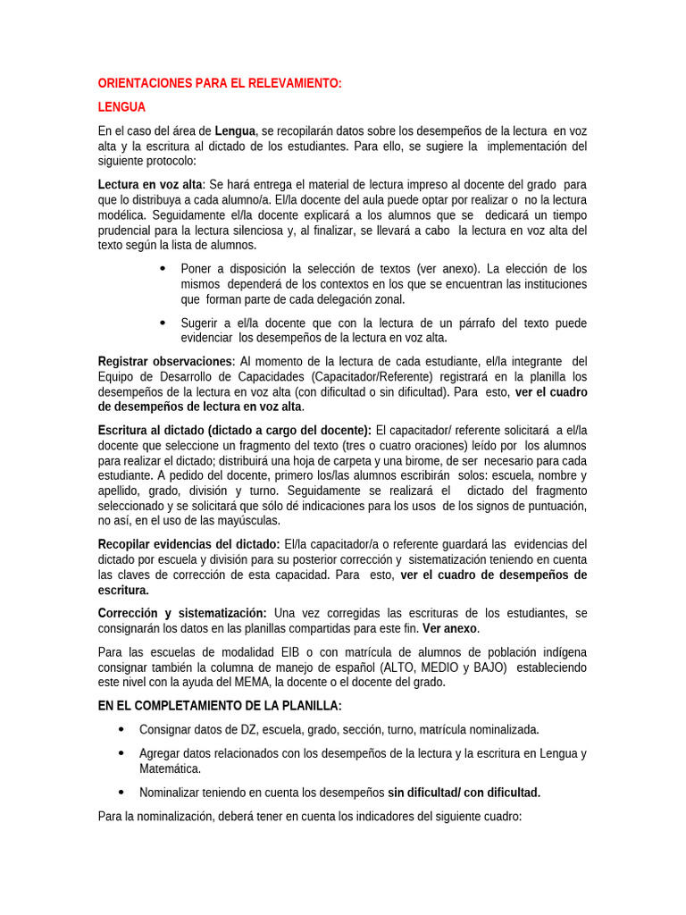 Orientaciones para El Relevamiento | PDF