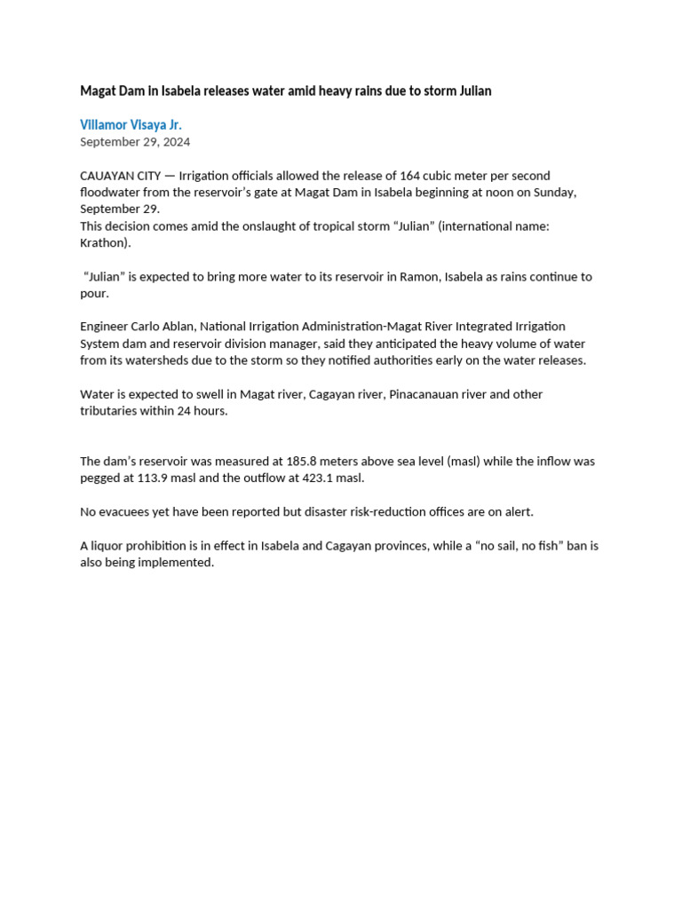 EXAMPLES OF NEWS Pointers 1 | PDF | Meteorology | Tropical Cyclones