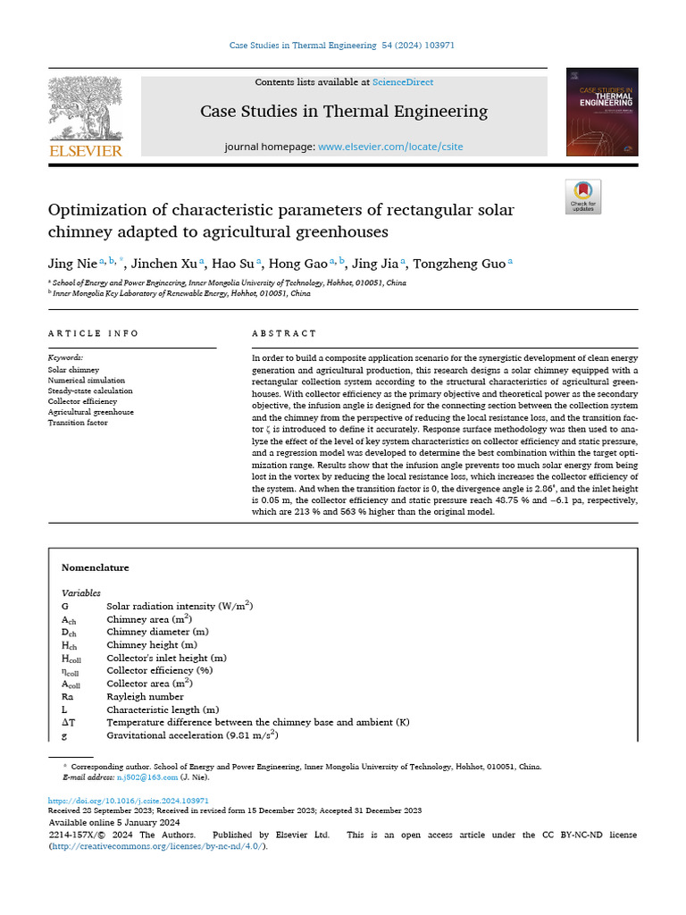 Optimization of Characteristic Parameters of Rectangular Solar Chimney Adapted To Agricultural ...