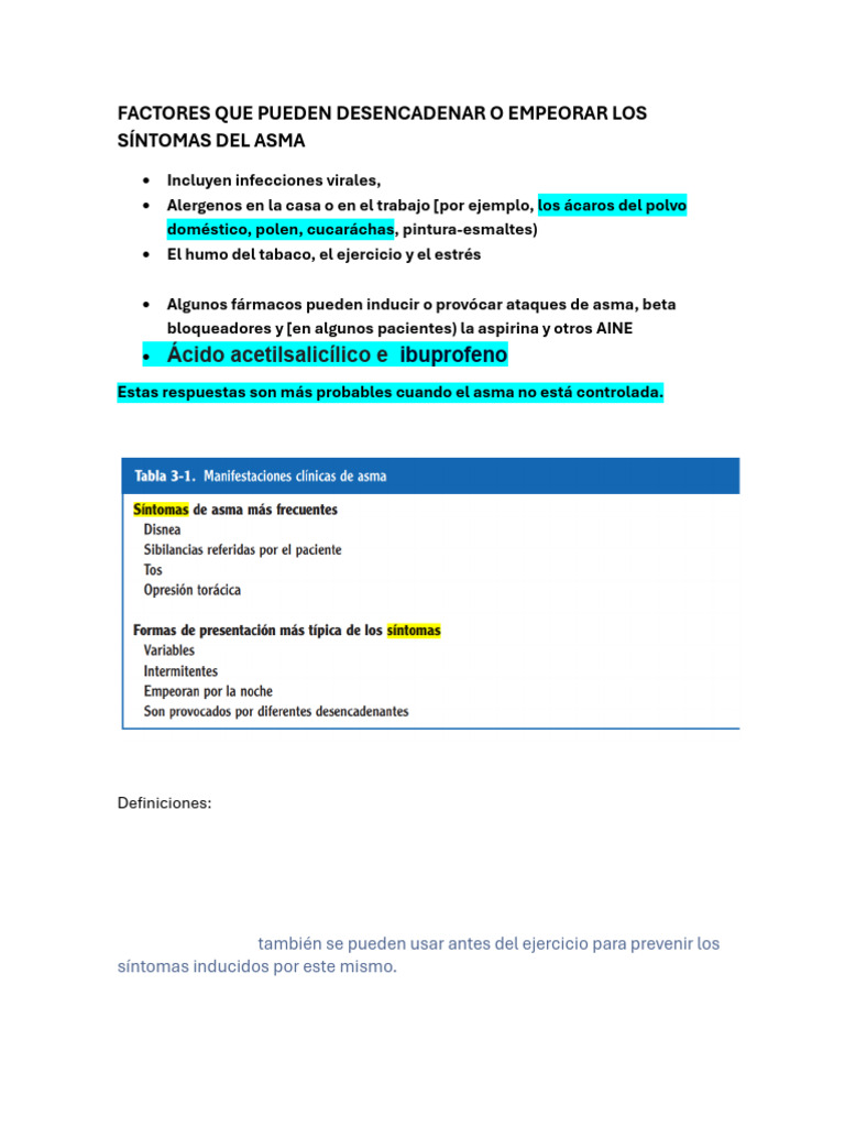 Factores Que Pueden Desencadenar o Empeorar Los Síntomas Del Asma | PDF