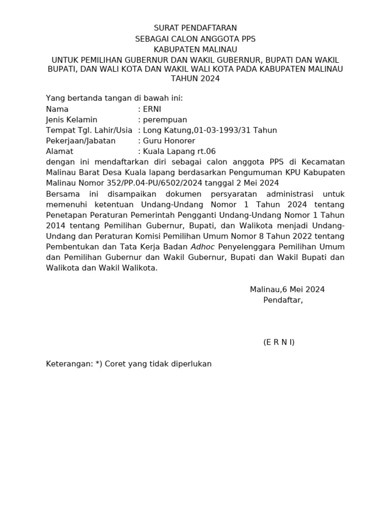 Surat Pendaftaran | PDF