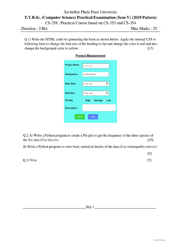TYBCS PHP-DS SEM-V Practical Exam Slips | PDF