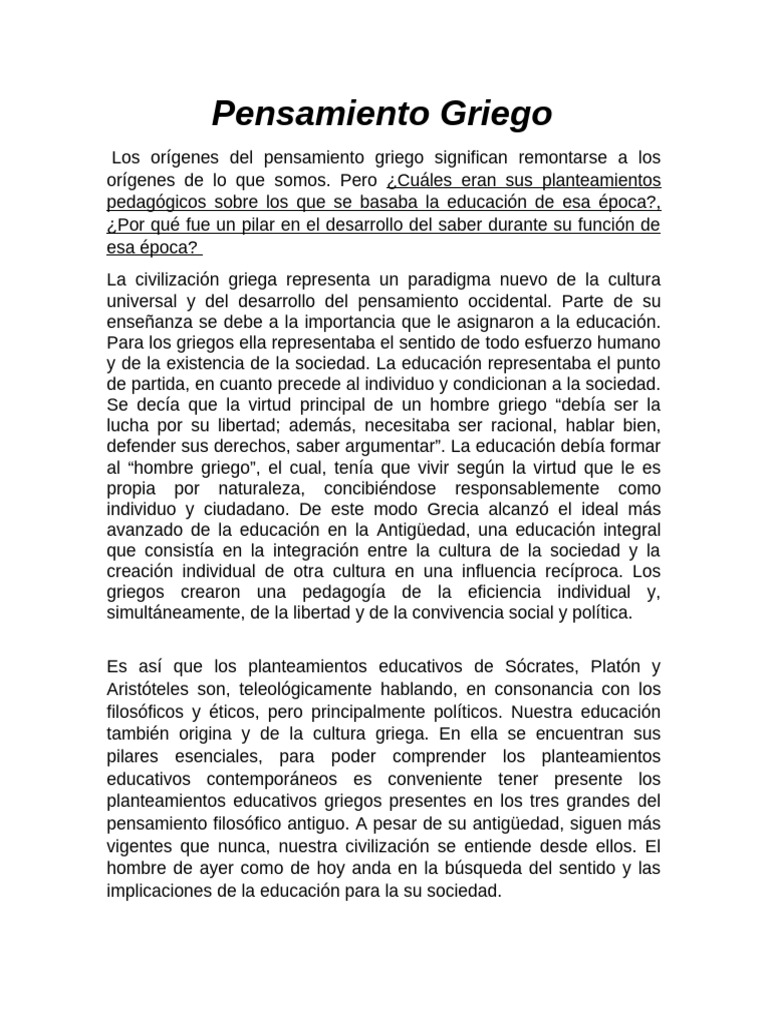 Pensamiento Griego | PDF