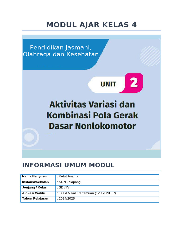 Unit 2 Aktivitas Variasi Dan Kombinasi Pola Gerak Dasar Non-Lokomotor | PDF