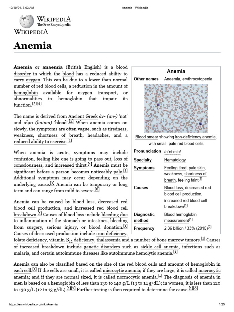 Anemia - Wikipedia | PDF