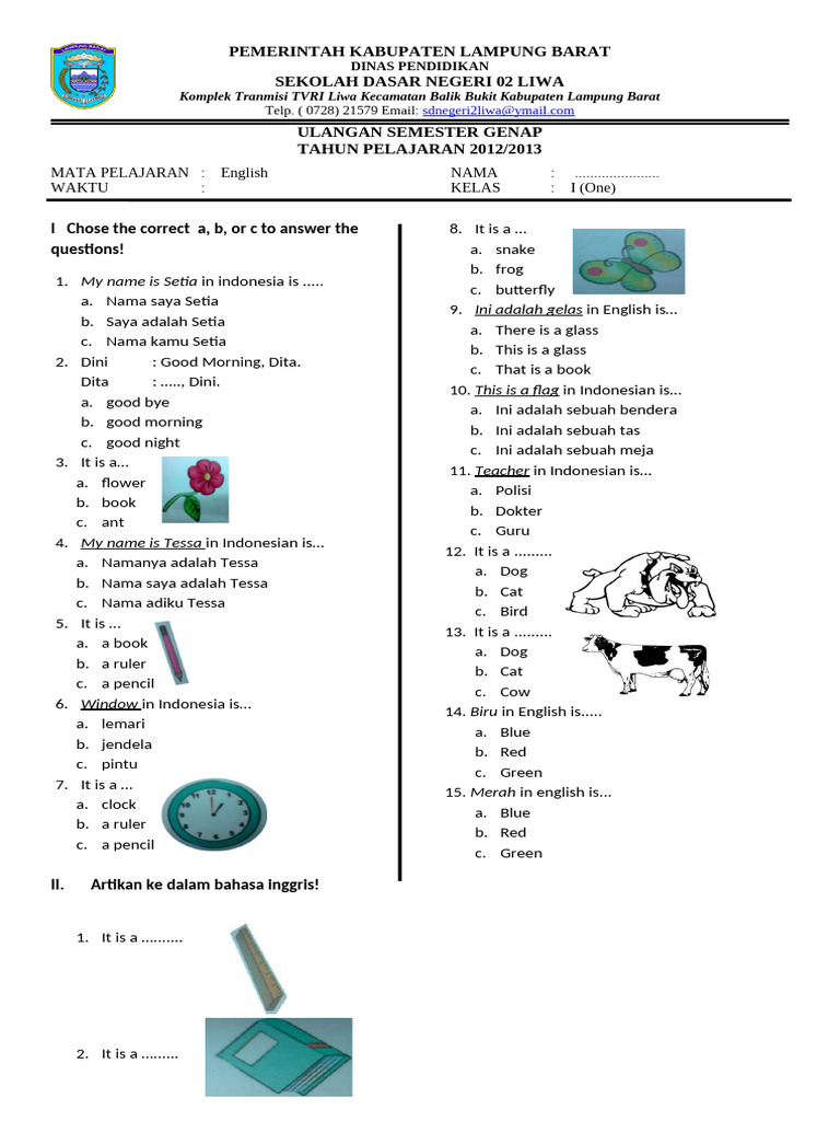 Soal Bing Semester II | PDF