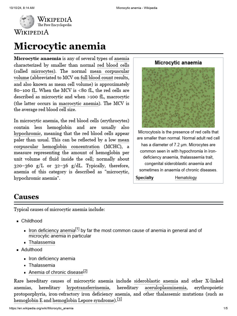 Microcytic Anemia - Wikipedia | PDF