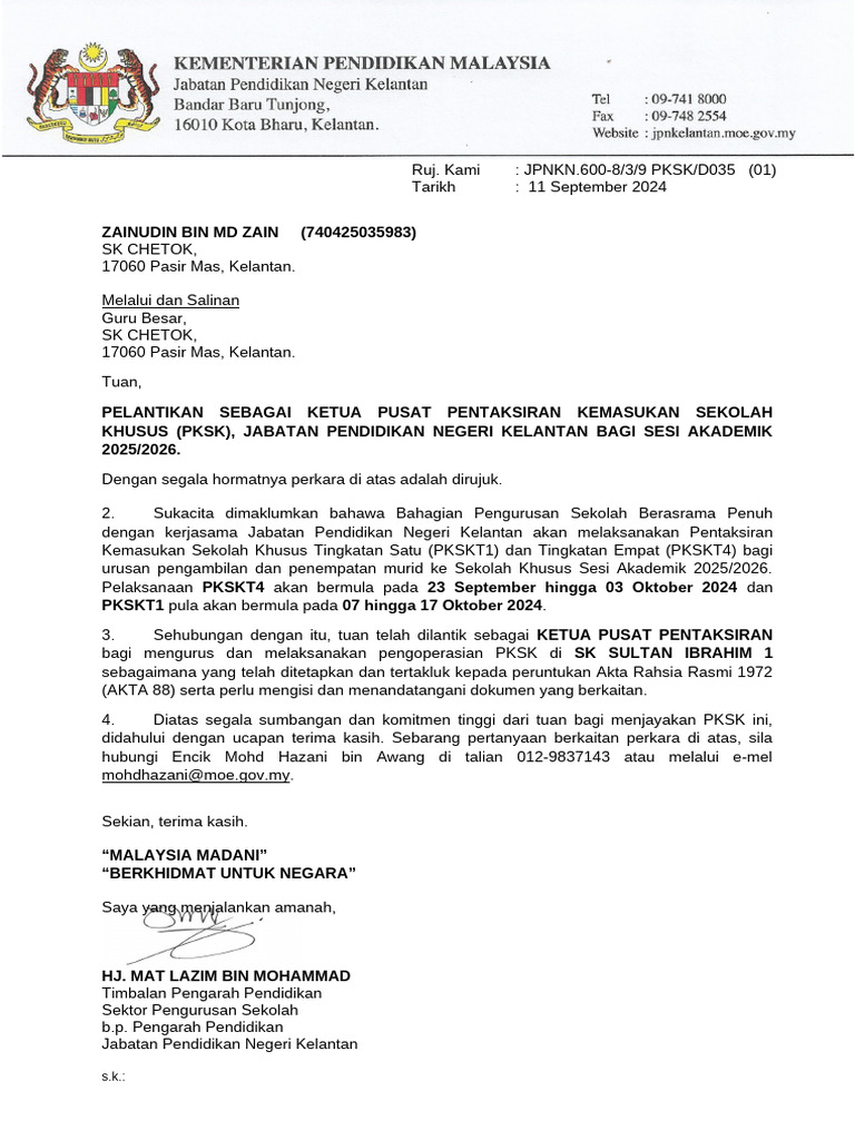 Surat Pelantikan Petugas PKSK D035 2024 | PDF