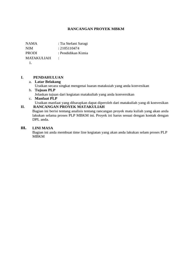 Template Rancangan Kerja Mata Kuliah PLP MBKM 2024 | PDF