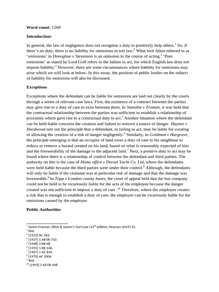 Tort Coursework 1 | PDF