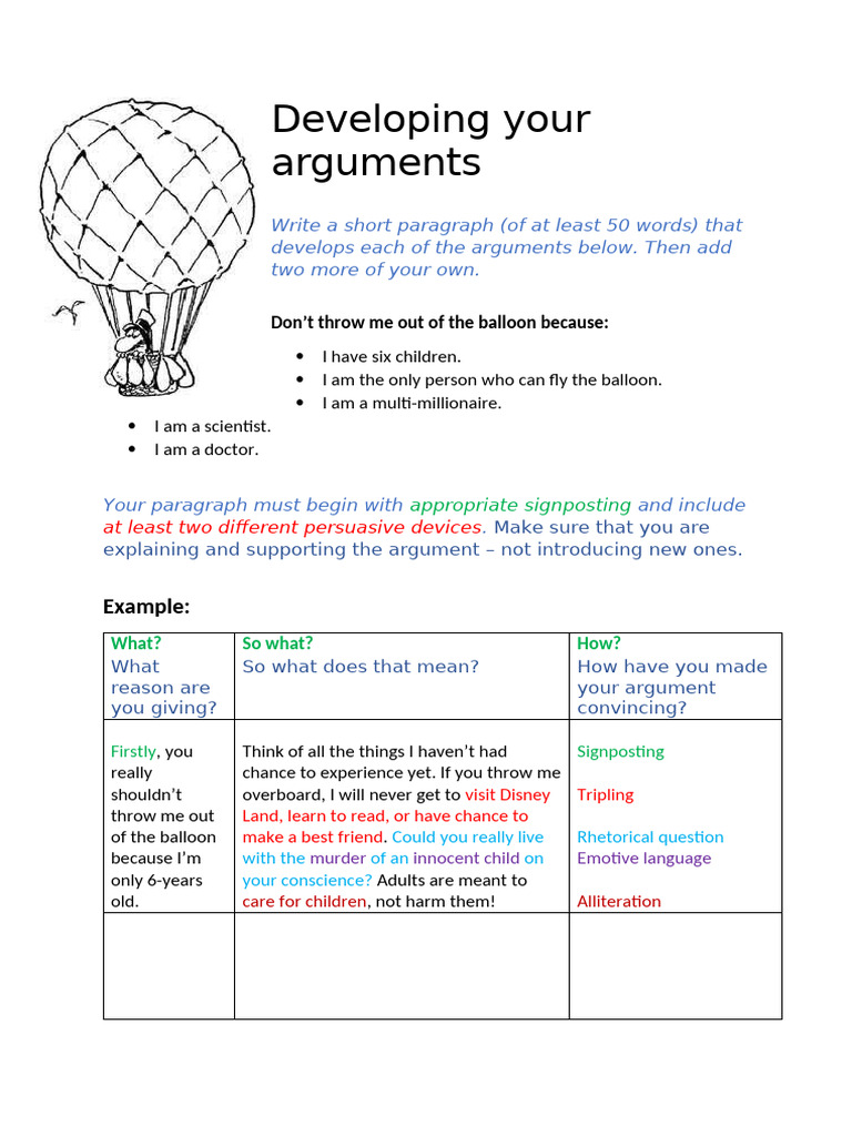 Developing Your Balloon Arguments 2024 | PDF
