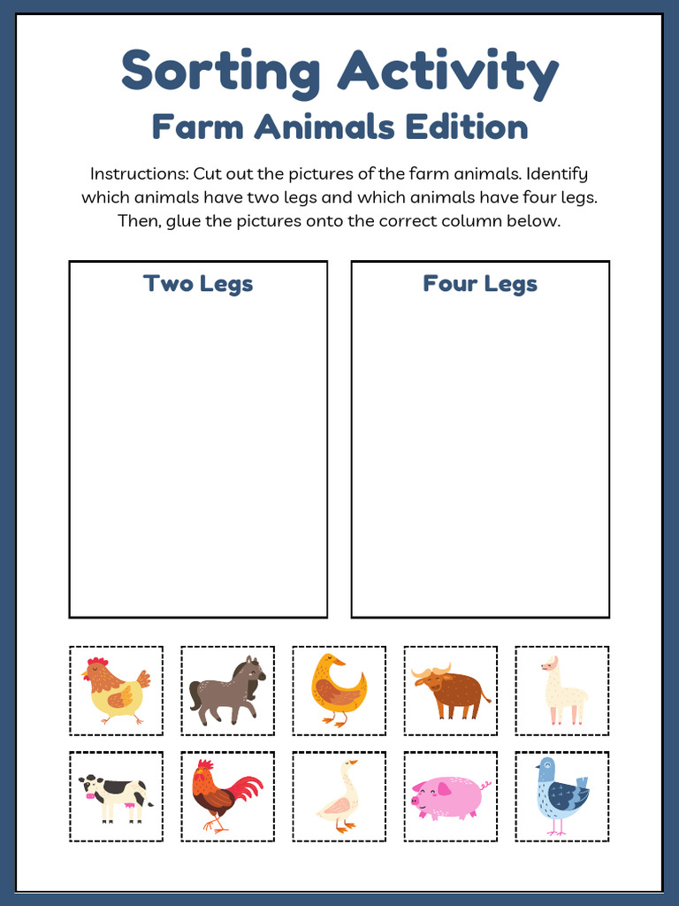 Colorful Simple Animals Sorting Activity Worksheet | PDF